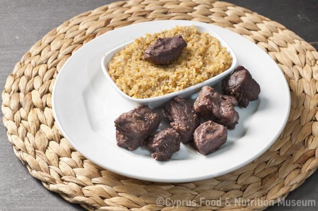 Afelia with mushrooms and pourkouri | Cyprus Food Museum