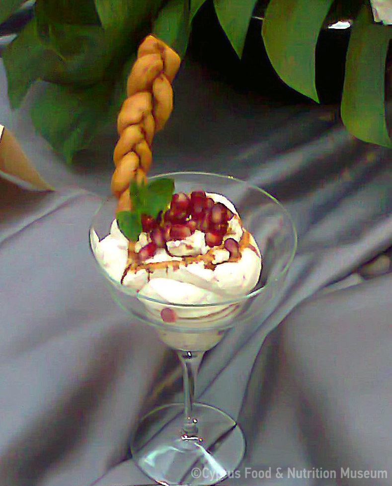 Goat anari cheese mousse with carob syrup | Cyprus Food Museum